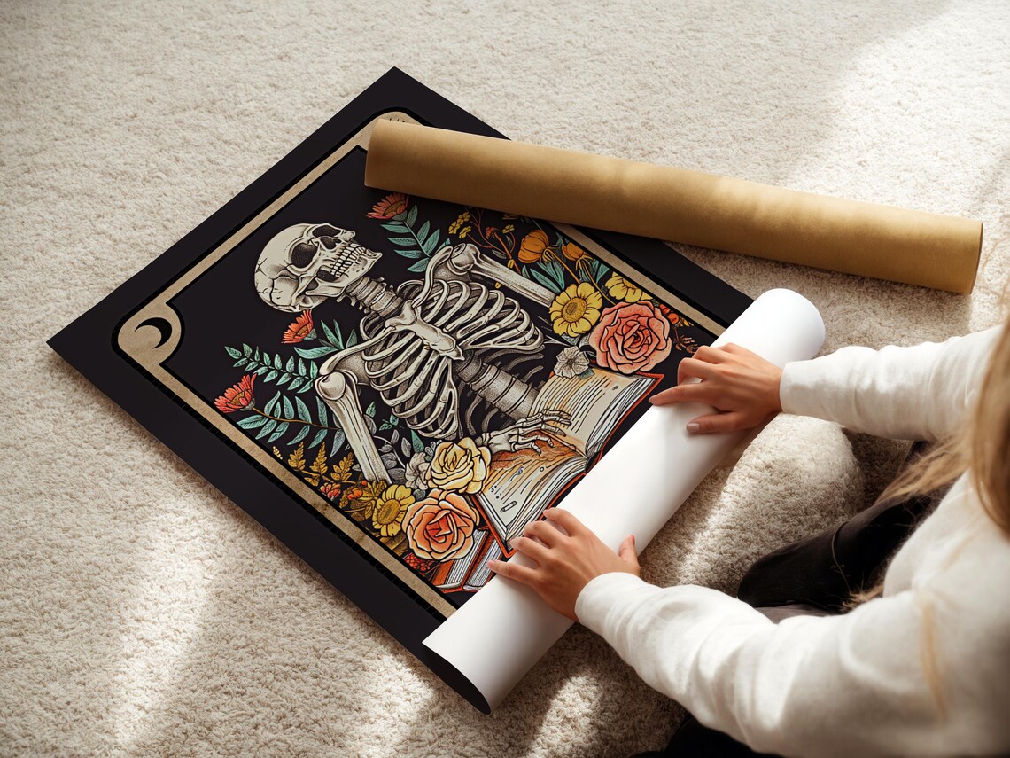 The Reader Tarot Art Print,skeleton Reader Tarot Card Wall Art, Book ...