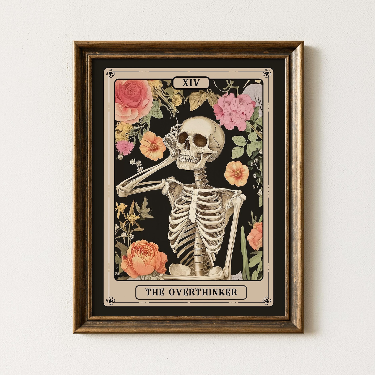 Overthinker Tarot Card Print, Skeleton Wall Art, Dark Academia Mental ...