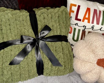 Handmade Olive Chunky Knit Throw - Etsy