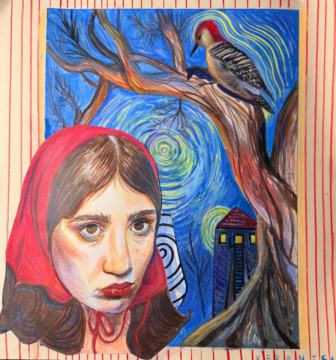 Original Portrait With Swirls Drawing - Etsy