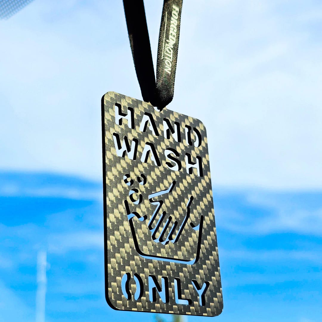 Carbon Fibre HANDWASH ONLY Sign Rear View Mirror Pendant Hanger ...