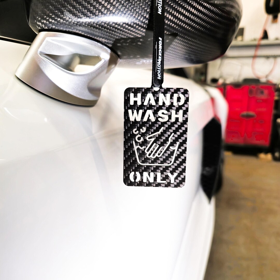Carbon Fibre HANDWASH ONLY Sign Rear View Mirror Pendant Hanger ...