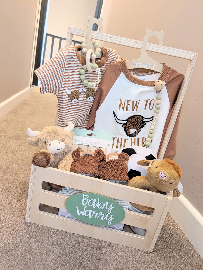 Personalised Baby Shower Gift Crate Set - Custom Name Hangers, Wooden ...