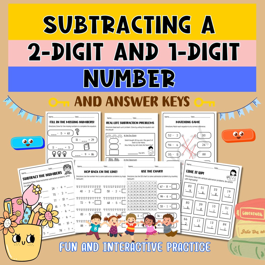 Subtracting a 2 Digit and 1 Digit Number | Subtraction Within 100 ...