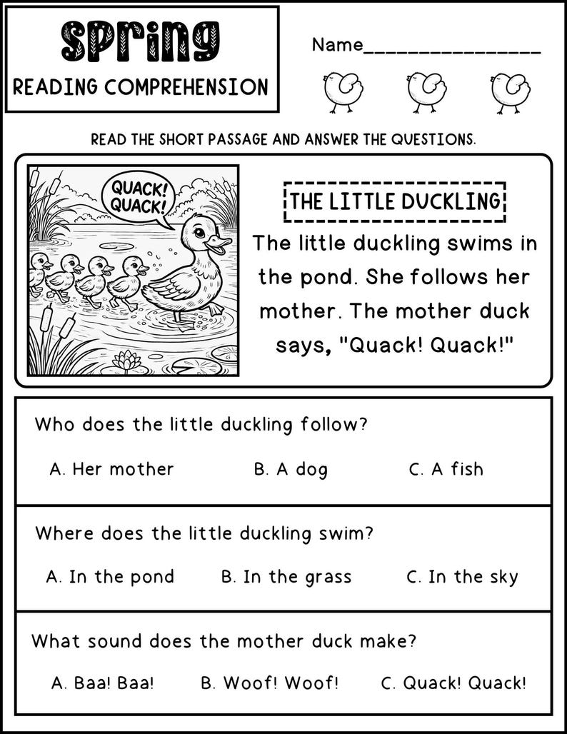 Spring Reading Comprehension Worksheets: Kindergarten & 1st Grade (PDF ...