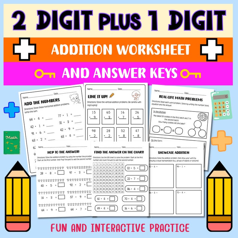 2 Digit Plus 1 Digit Addition Worksheets | Adding a 2-digit and 1-digit ...