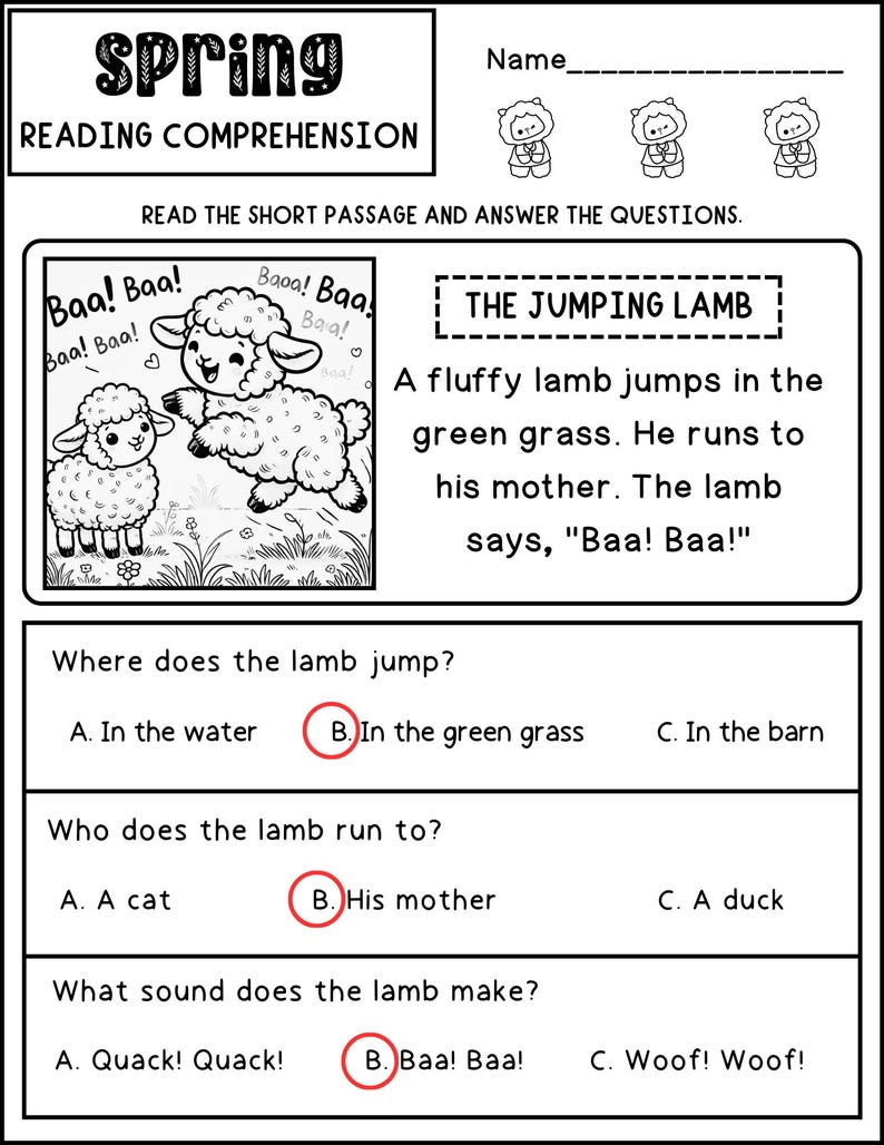 Spring Reading Comprehension Passages for Kindergarten & 1st Grade | 20 ...
