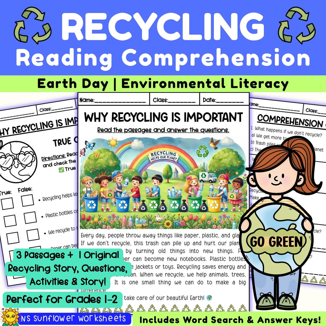 Recycling Reading Comprehension Passages and Activities | Earth Day ...