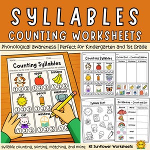 Counting Syllables Worksheets | Phonological Awareness Activities for K ...