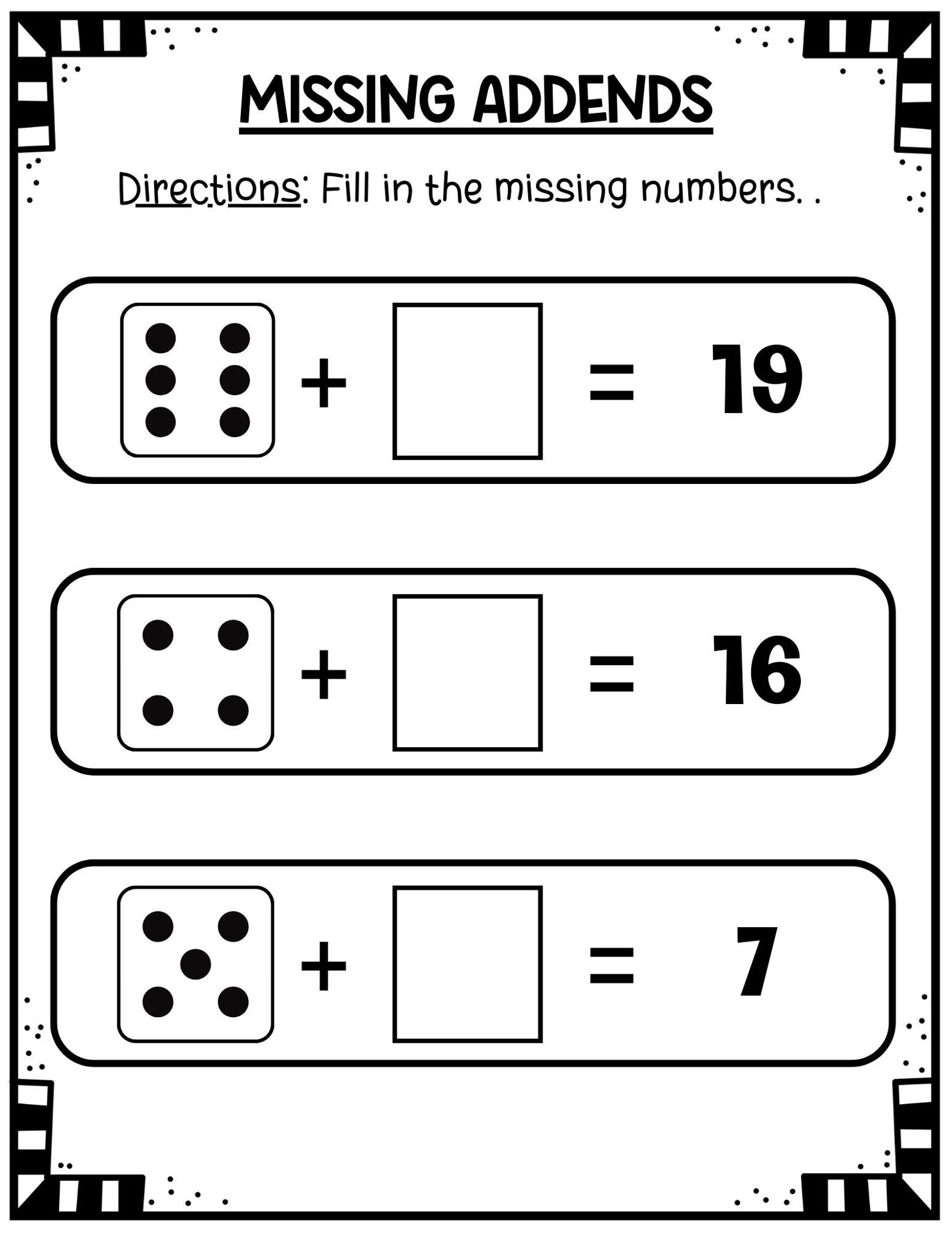 Missing Addends to 20 Worksheet - Etsy