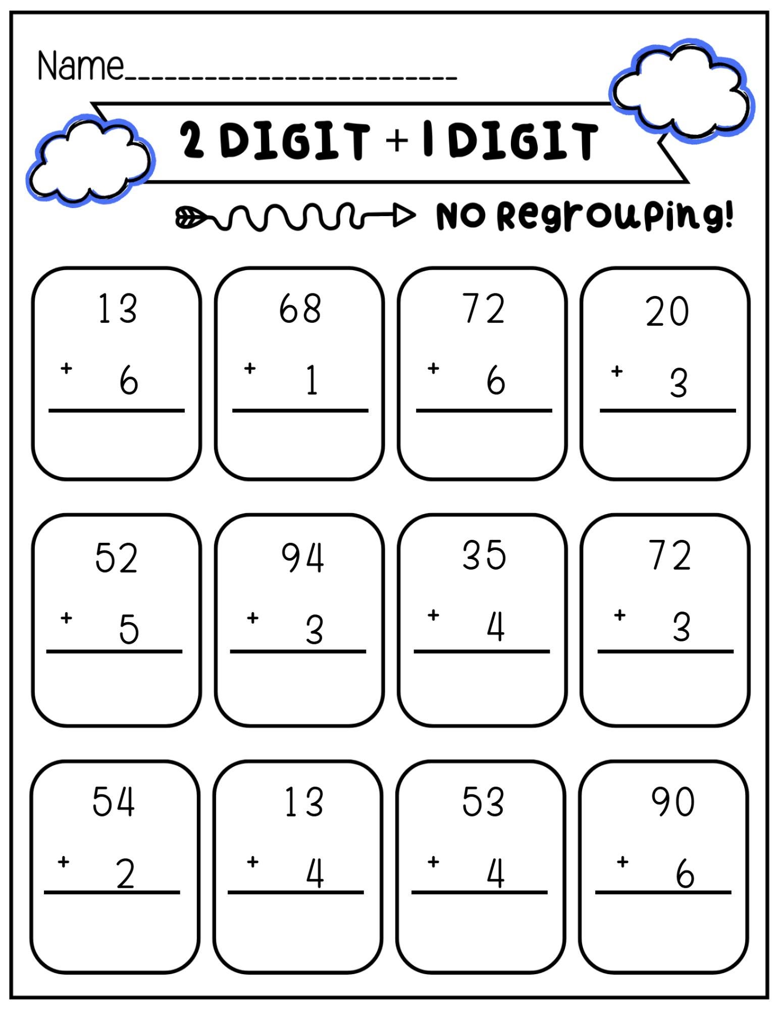 Printable 2-digit Plus 1-digit Addition Worksheets | No Regrouping ...