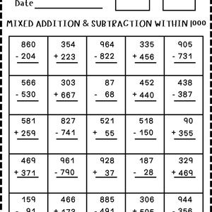 Math Fluency Practice Addition & Subtraction to 1000 Worksheets ...