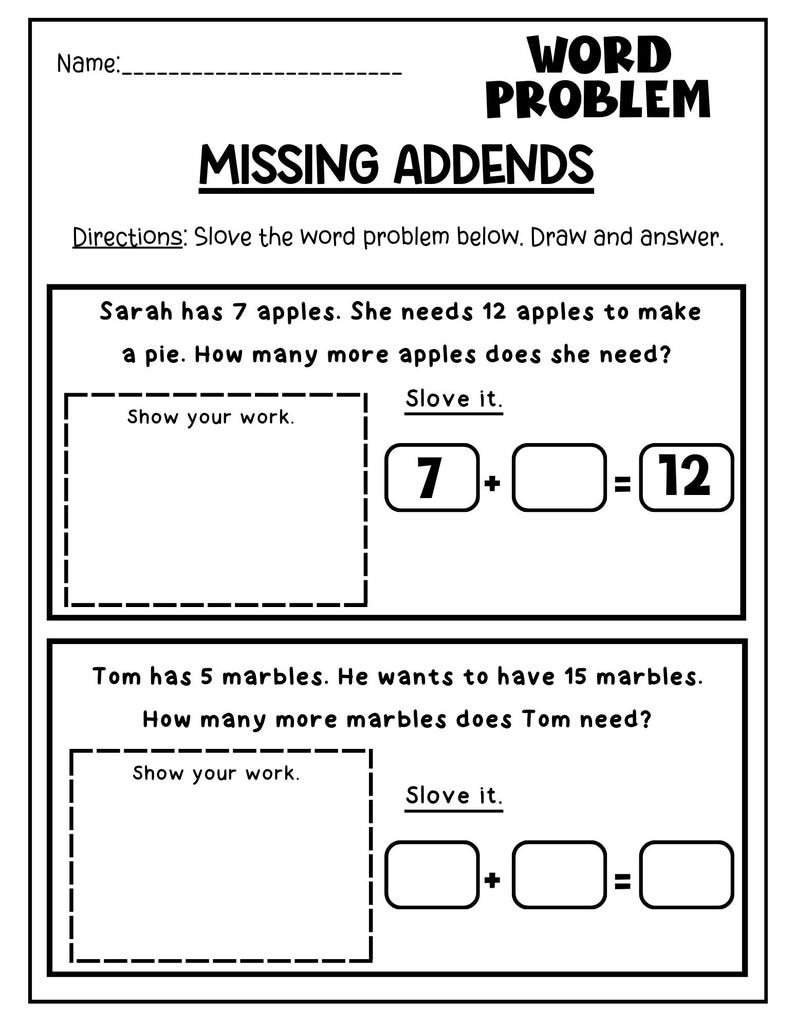 Missing Addends to 20 Worksheet - Etsy
