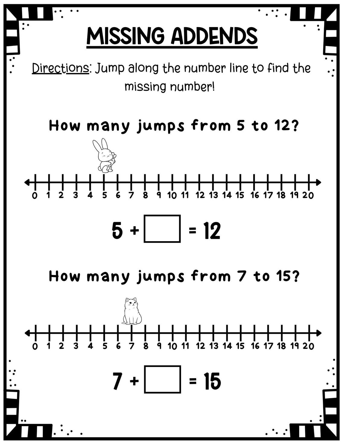Missing Addends to 20 Worksheet - Etsy