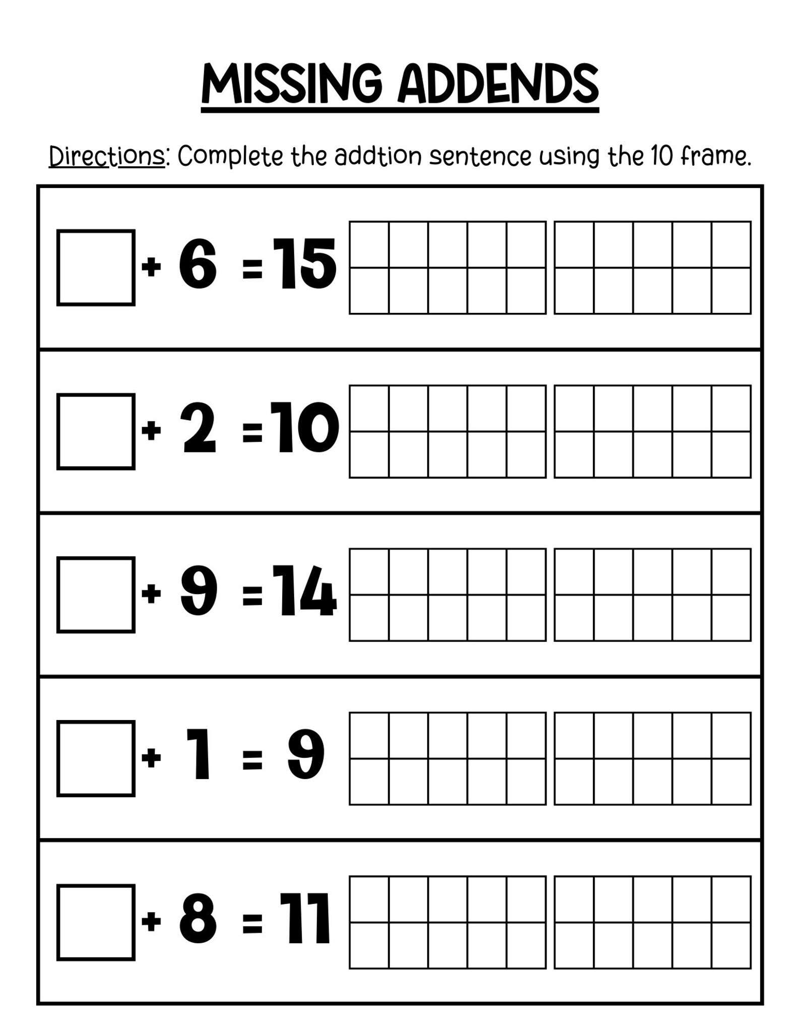 Missing Addends to 20 Worksheet - Etsy