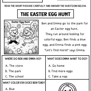 Easter Reading Comprehension for Kindergarten & 1st Grade | 10 Fun ...