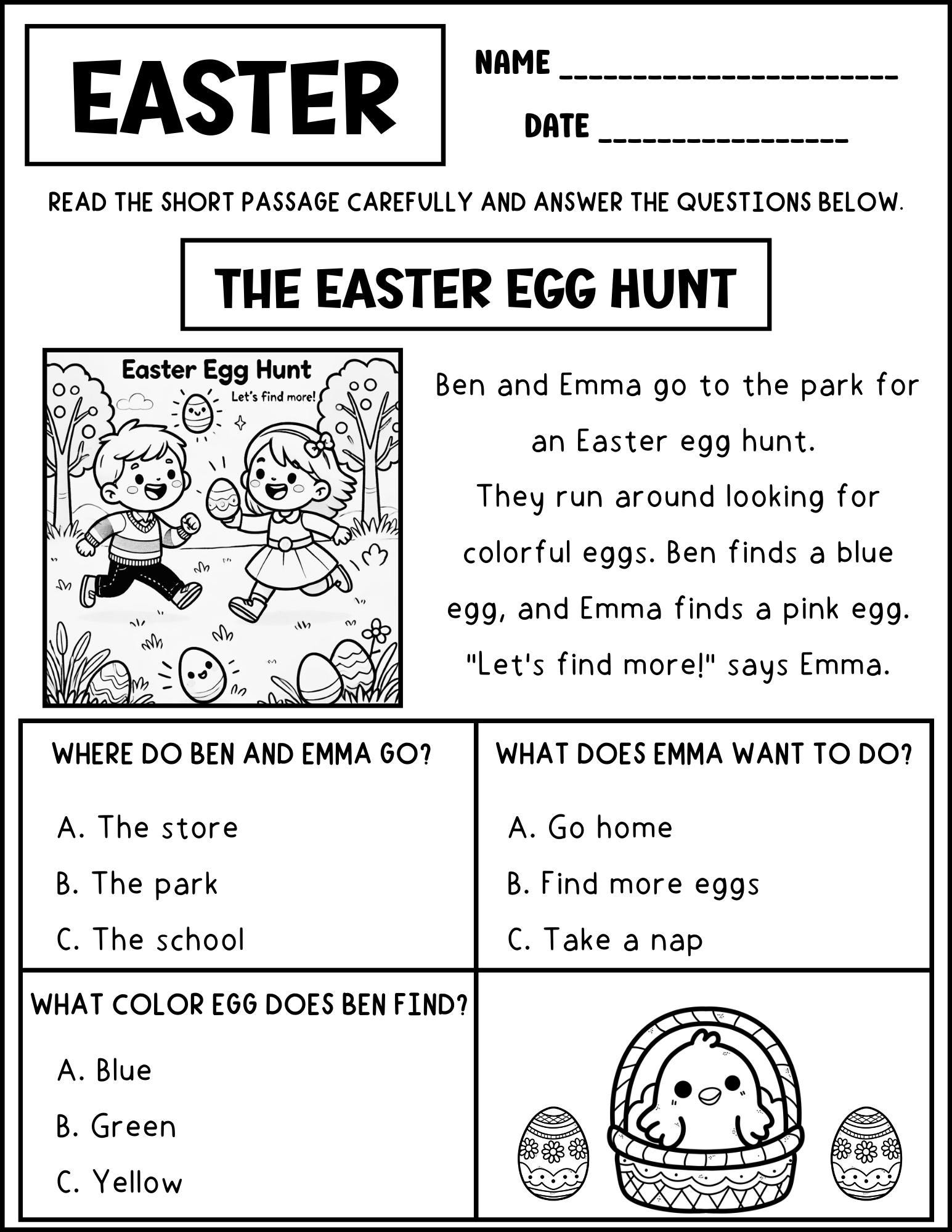 Easter Reading Comprehension for Kindergarten & 1st Grade | 10 Fun ...