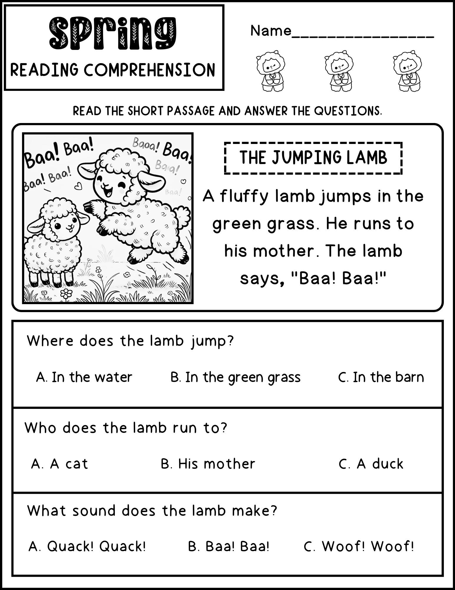 Spring Reading Comprehension Passages for Kindergarten & 1st Grade | 20 ...