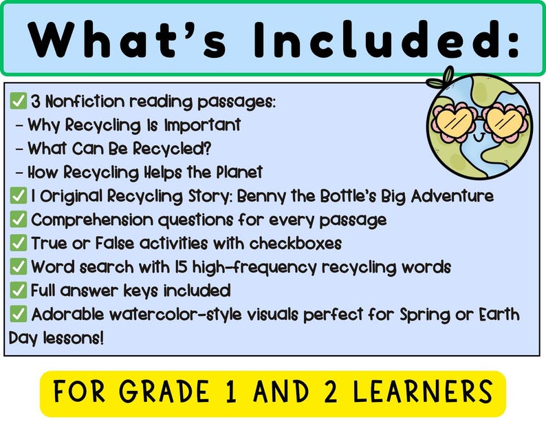 Recycling Reading Comprehension Passages and Activities | Earth Day ...