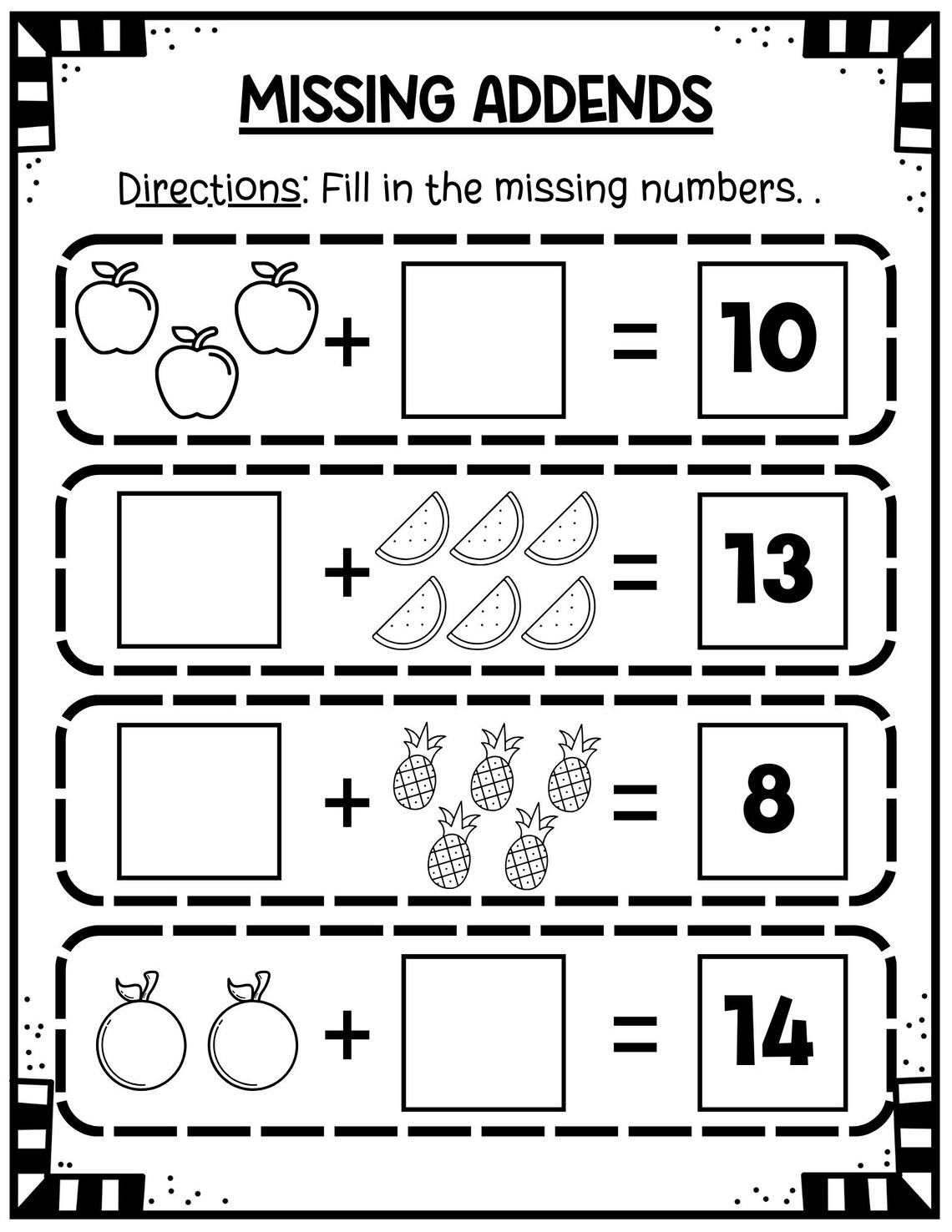 Missing Addends to 20 Worksheet - Etsy