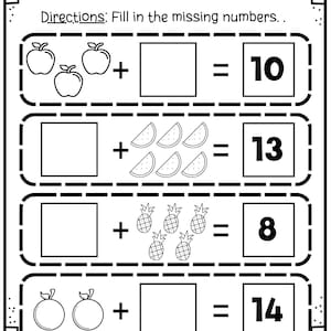 Missing Addends to 20 Worksheet - Etsy