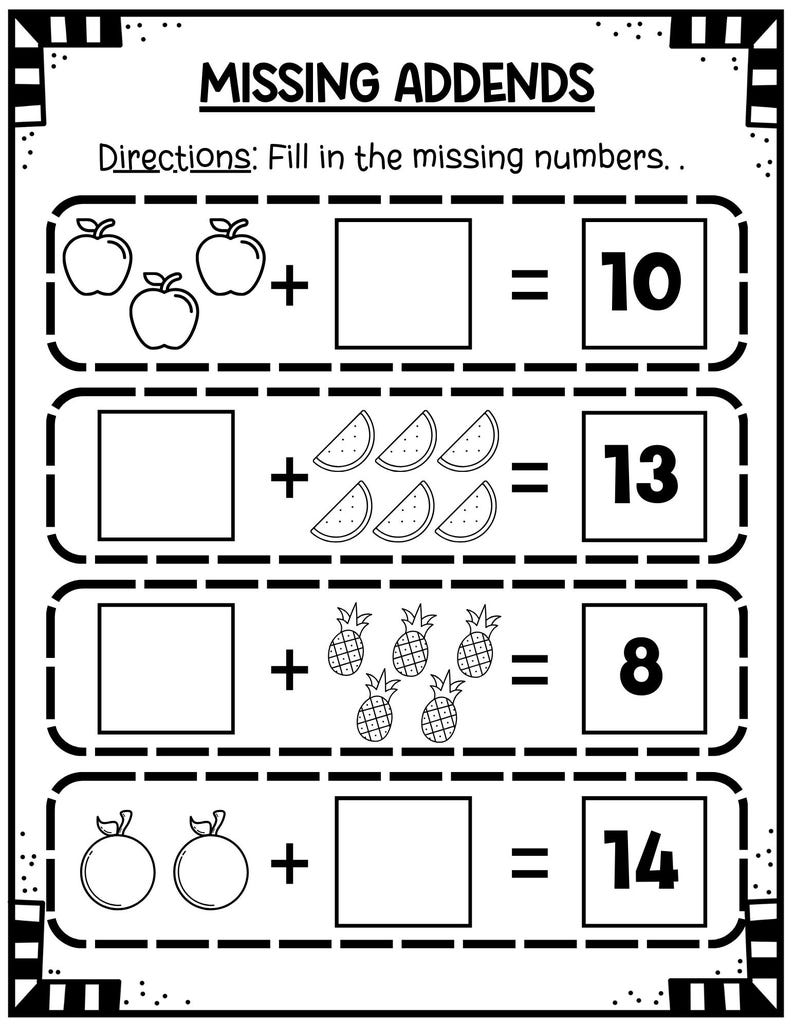 Missing Addends to 20 Worksheet - Etsy