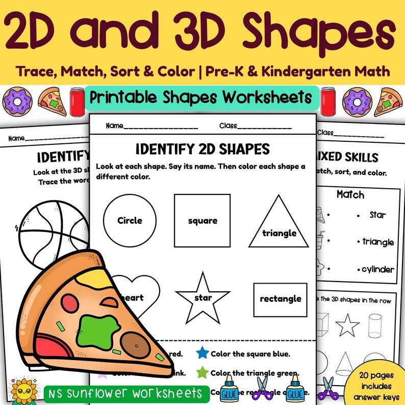 2D & 3D Shapes Worksheets | Printable Pre-k Kindergarten Math ...