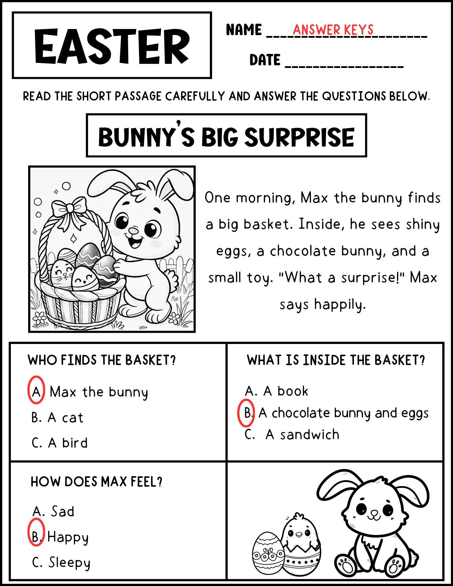 Easter Reading Comprehension for Kindergarten & 1st Grade | 10 Fun ...