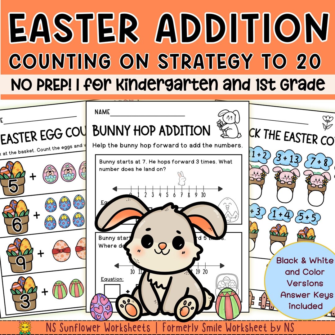 Easter Addition Worksheets | Counting on Strategy to 20 | Bunny & Egg ...