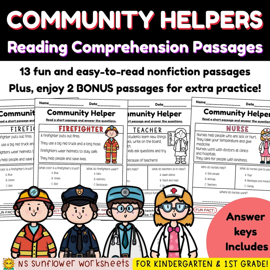 Community Helpers Reading Comprehension Passages | Kindergarten & 1st ...