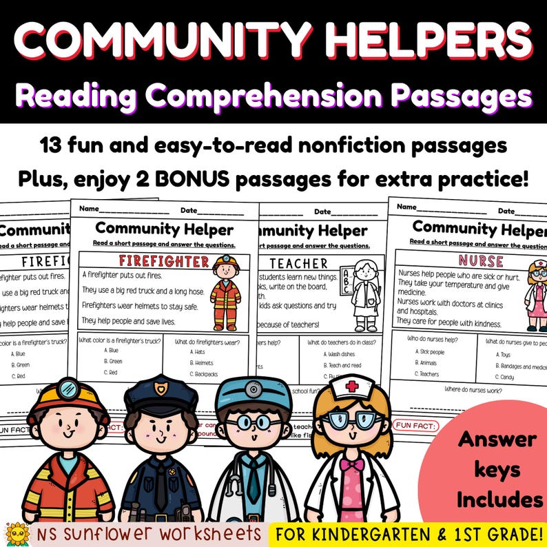 Community Helpers Reading Comprehension Passages | Kindergarten & 1st ...