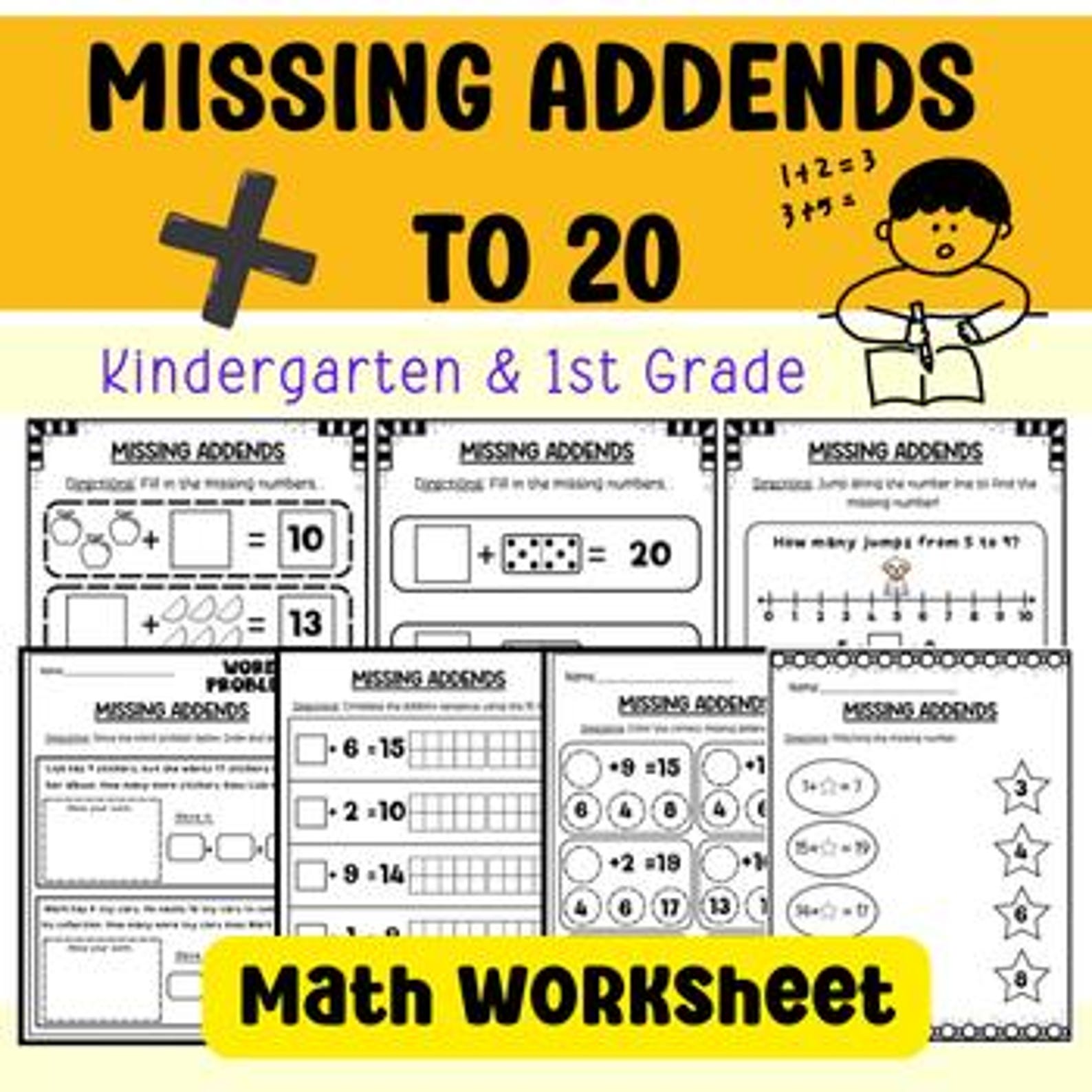 Missing Addends to 20 Worksheet - Etsy