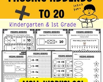 20 Printable Find the Missing Addends and Sums (numbers 1–20 ...