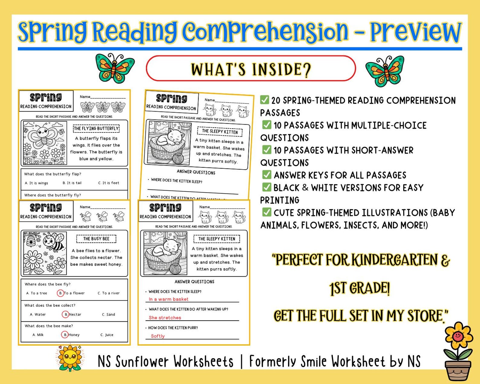 Spring Reading Comprehension Passages for Kindergarten & 1st Grade | 20 ...