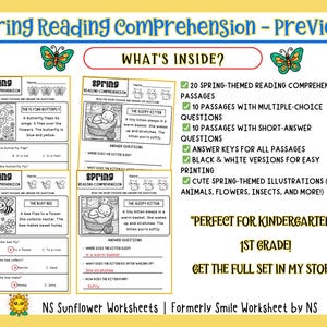 Spring Reading Comprehension Passages for Kindergarten & 1st Grade | 20 ...