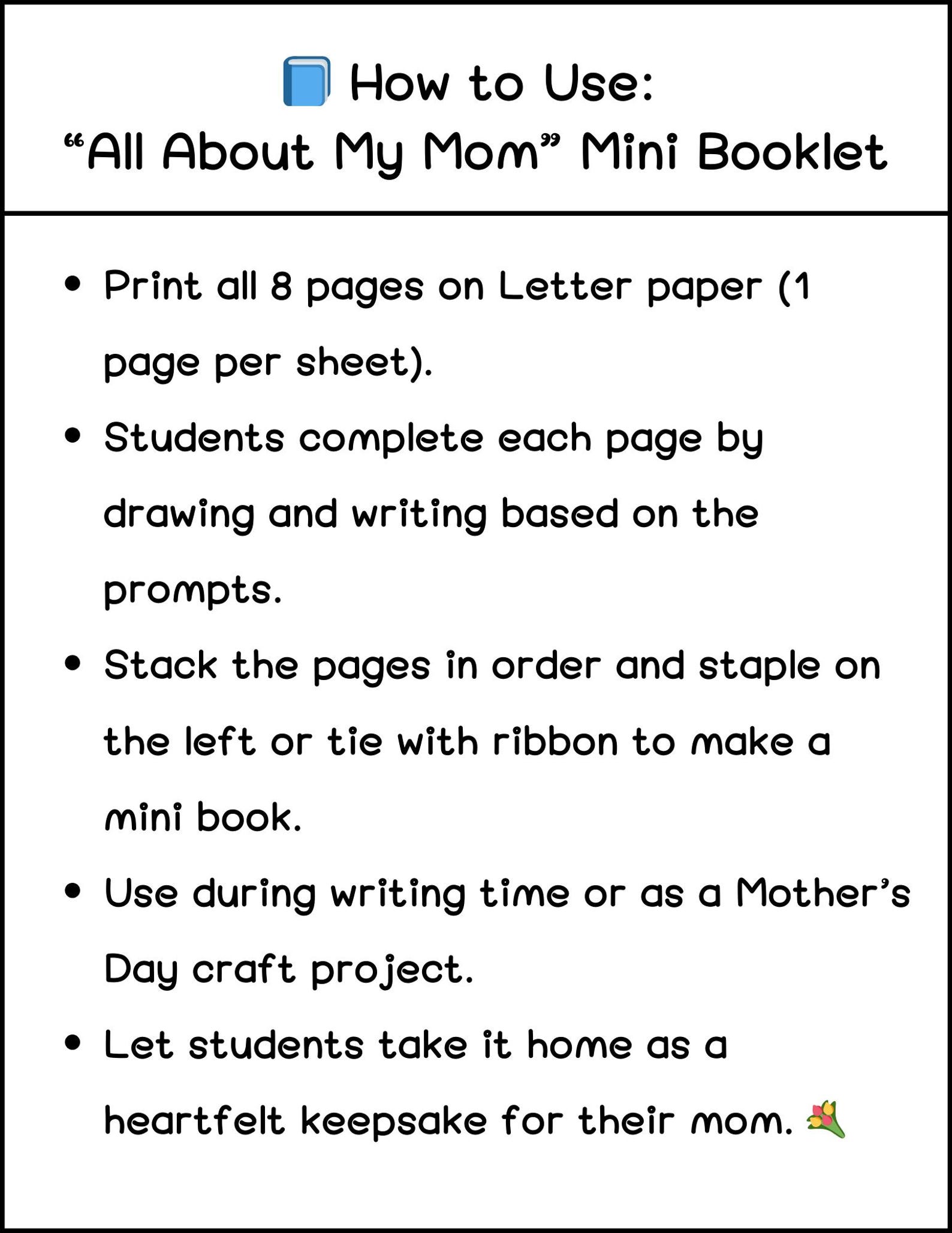 Mother’s Day Craft & Writing Kit | “all About My Mom” Booklet + 3 ...
