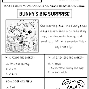 Easter Reading Comprehension for Kindergarten & 1st Grade | 10 Fun ...
