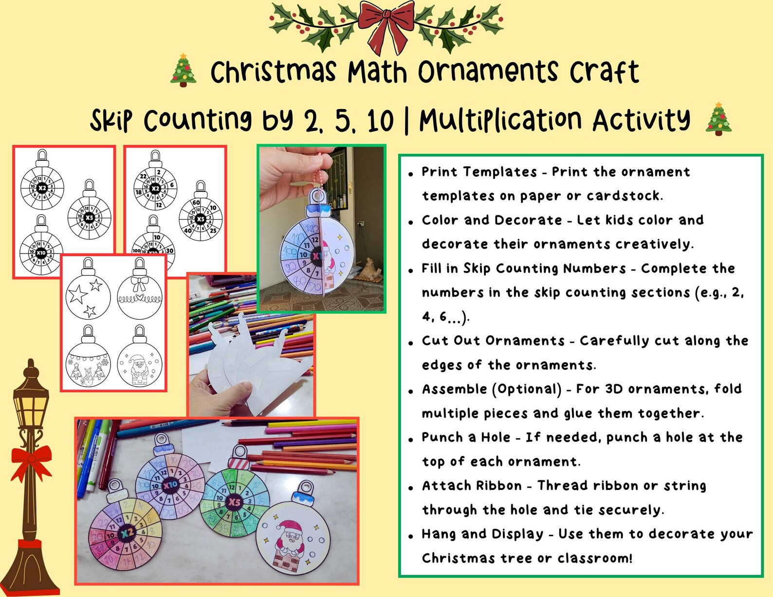 Fun Christmas Math Ornaments Craft | Skip Counting by 2, 5, 10 Multiply ...
