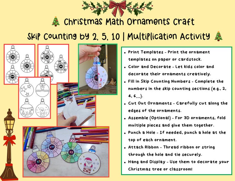Fun Christmas Math Ornaments Craft | Skip Counting by 2, 5, 10 Multiply ...