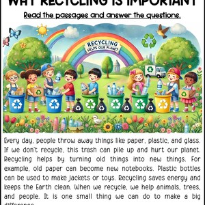 Recycling Reading Comprehension Passages and Activities | Earth Day ...