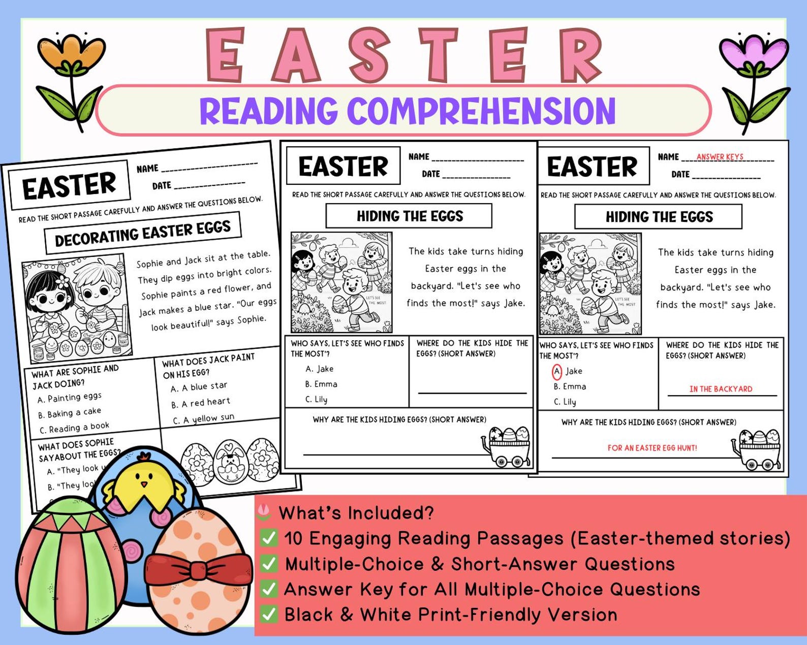Easter Reading Comprehension for Kindergarten & 1st Grade | 10 Fun ...