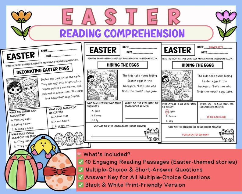 Easter Reading Comprehension for Kindergarten & 1st Grade | 10 Fun ...
