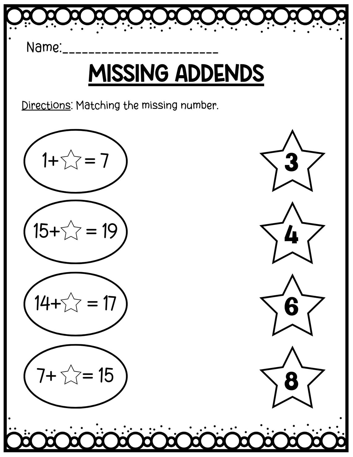 Missing Addends to 20 Worksheet - Etsy