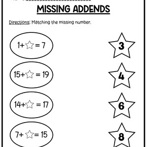 Missing Addends to 20 Worksheet - Etsy