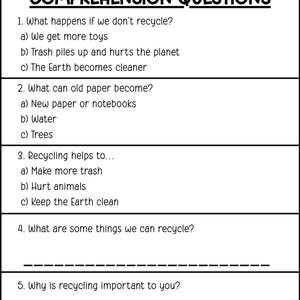 Recycling Reading Comprehension Passages and Activities | Earth Day ...