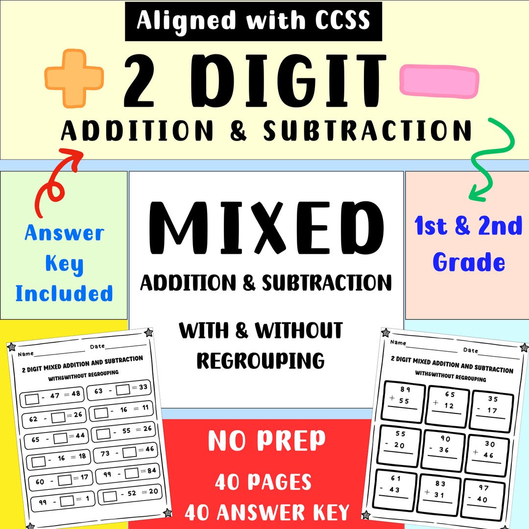 2 Digit Mixed Addition and Subtraction With and Without Regrouping ...