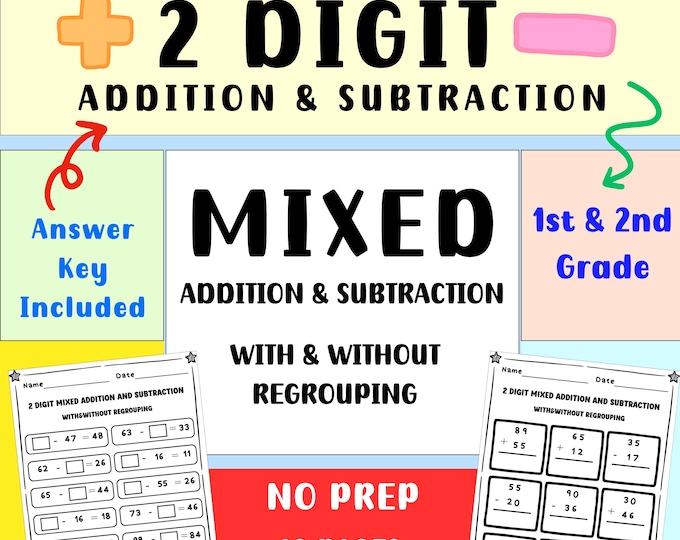 Two Digit Mixed Addition and Subtraction Without Regrouping Worksheets ...