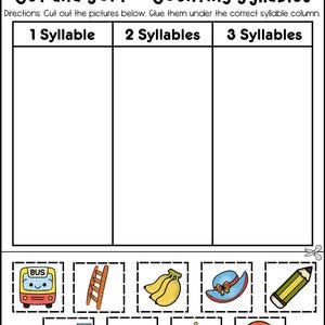 Counting Syllables Worksheets | Phonological Awareness Activities for K ...