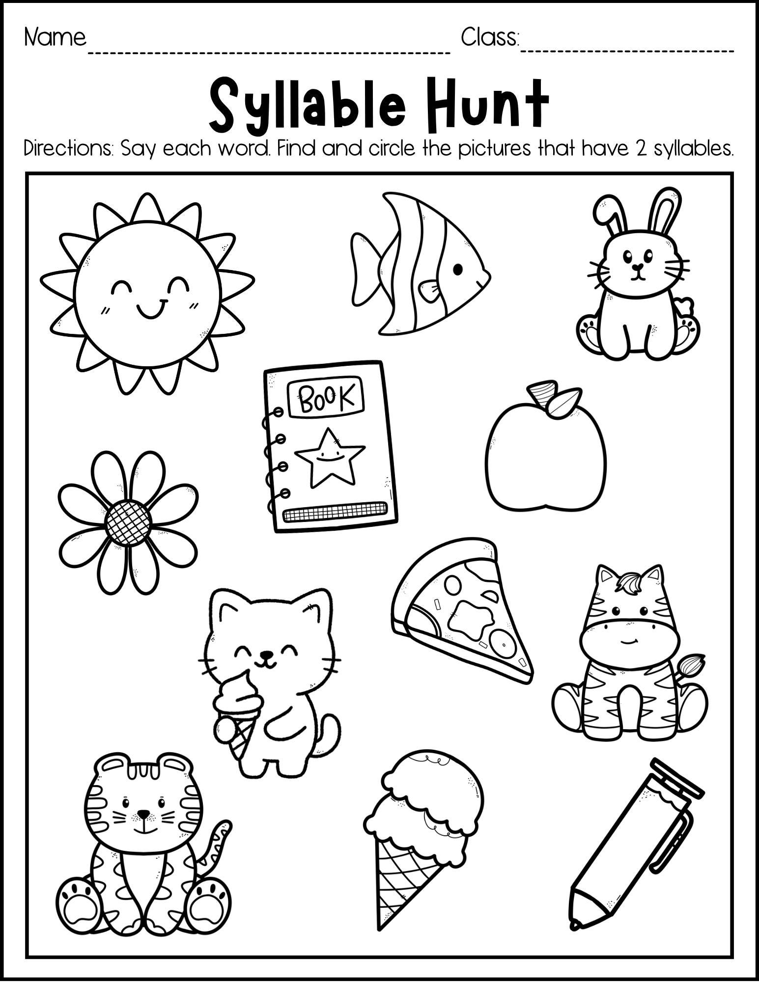 Counting Syllables Worksheets | Phonological Awareness Activities for K ...