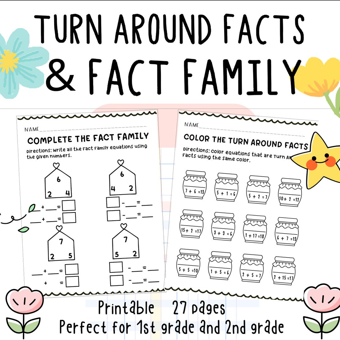 Turn Around Facts & Fact Family Worksheets: Addition and Subtraction - Etsy